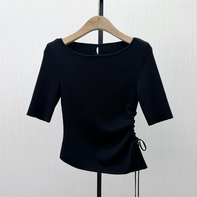 迪●2026春季新品 短袖针织衫女气质轻薄修身显瘦打底衫上衣3185