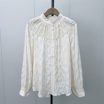 芭●2026秋季新品 法式长袖衬衫女小众气质别致宽松日常上衣0059