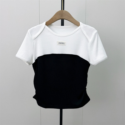 fei●2026秋季新品 假两件T恤女简约修身显瘦休闲百搭上衣7168