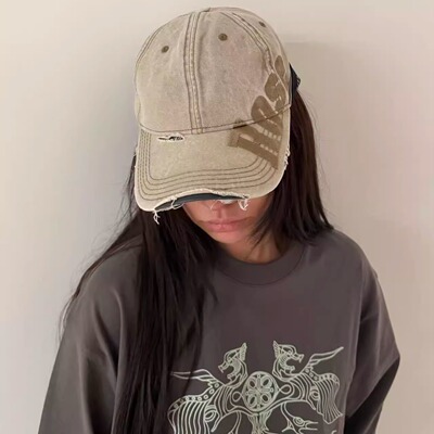 Martine rose标语翻边Logo做旧刺绣字母水洗休闲男女弯檐鸭舌帽子