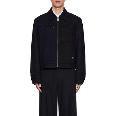WY 黑色粗花呢拉链夹克 Black Tweed Zip-UpJacket休闲宽松潮外套