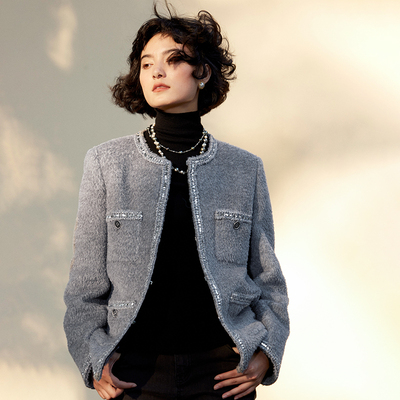 WWT05246 茉莉雅集  香*风意大利灰色苏力ALPACA羊驼毛羊毛外套