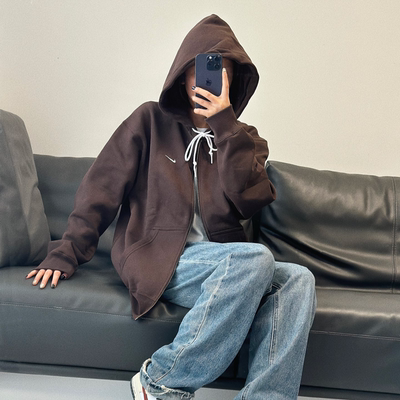 NIKE LAB SOLO SWOOSH 美拉德风小勾刺绣拉链宽松连帽外套 DR0404