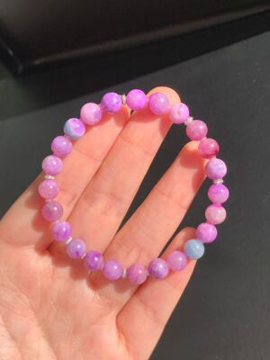 回收舒俱来樱花粉手链，粉嫩玉化，配有钻片， 规格7.5mm，12.72g