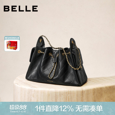 百丽女包新款小香风托特包