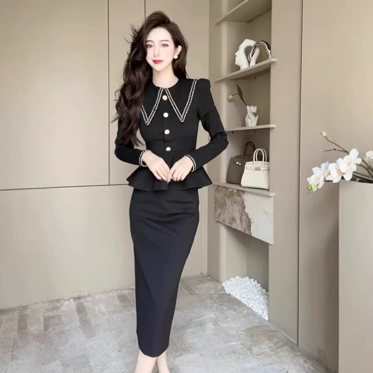 高级感西装套装裙女春秋小个子职业气质小洋装美容院工作服两件套