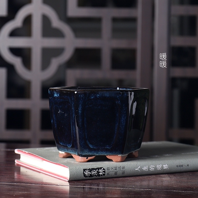 『F466#凹面大六方矮』暖暖花器/釉盆 满36元包邮