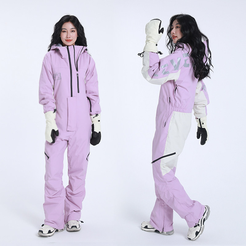 LTVT连体滑雪服2021冬季背带情侣单板双板防水防风衣裤套装紫男女