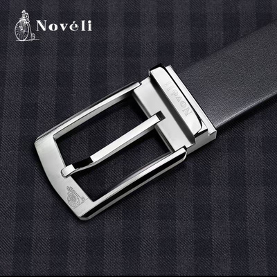 Noveli蓝威龙商务时尚头层牛皮不锈钢扣皮带裤带男士真皮