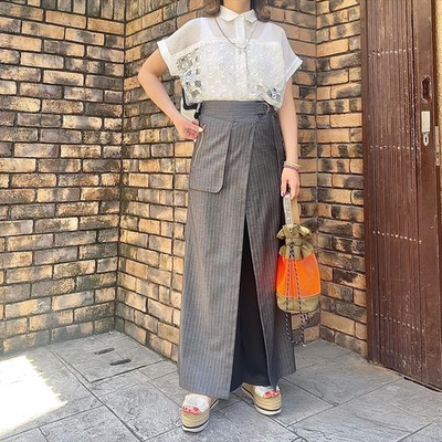 nacostyle出口日本原D高端设计师款式缎面接拼宽松显瘦休闲裤裙