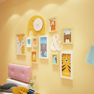 实木6218_卡通实木_照片墙儿大童组合相框装饰象装饰钟表可换6182