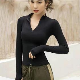 Women's half zip top, sandblasted fitness yoga suit,