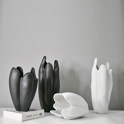 现T20011规代简黑白色陶瓷花瓶约件不则花插客厅电视柜家居装饰摆