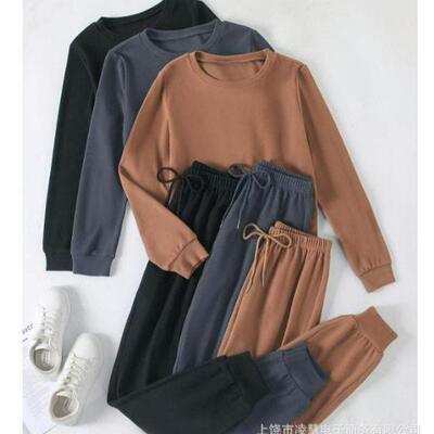 Women Homecoming Set 3 Sleeve Round Neck Ankle Pants Casual