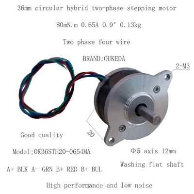 OK36STH20-0654MA Nema 14 Stepper Motor 0.9 deg Φ36x20mm