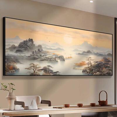 背有山山水画靠客厅沙发背景装饰画大HS-09250墙气新款公办室挂画