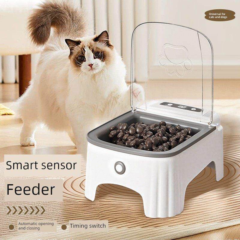 宠物自助喂食器感应碗猫碗智能宠物碗护颈带盖定时喂食器防潮防虫