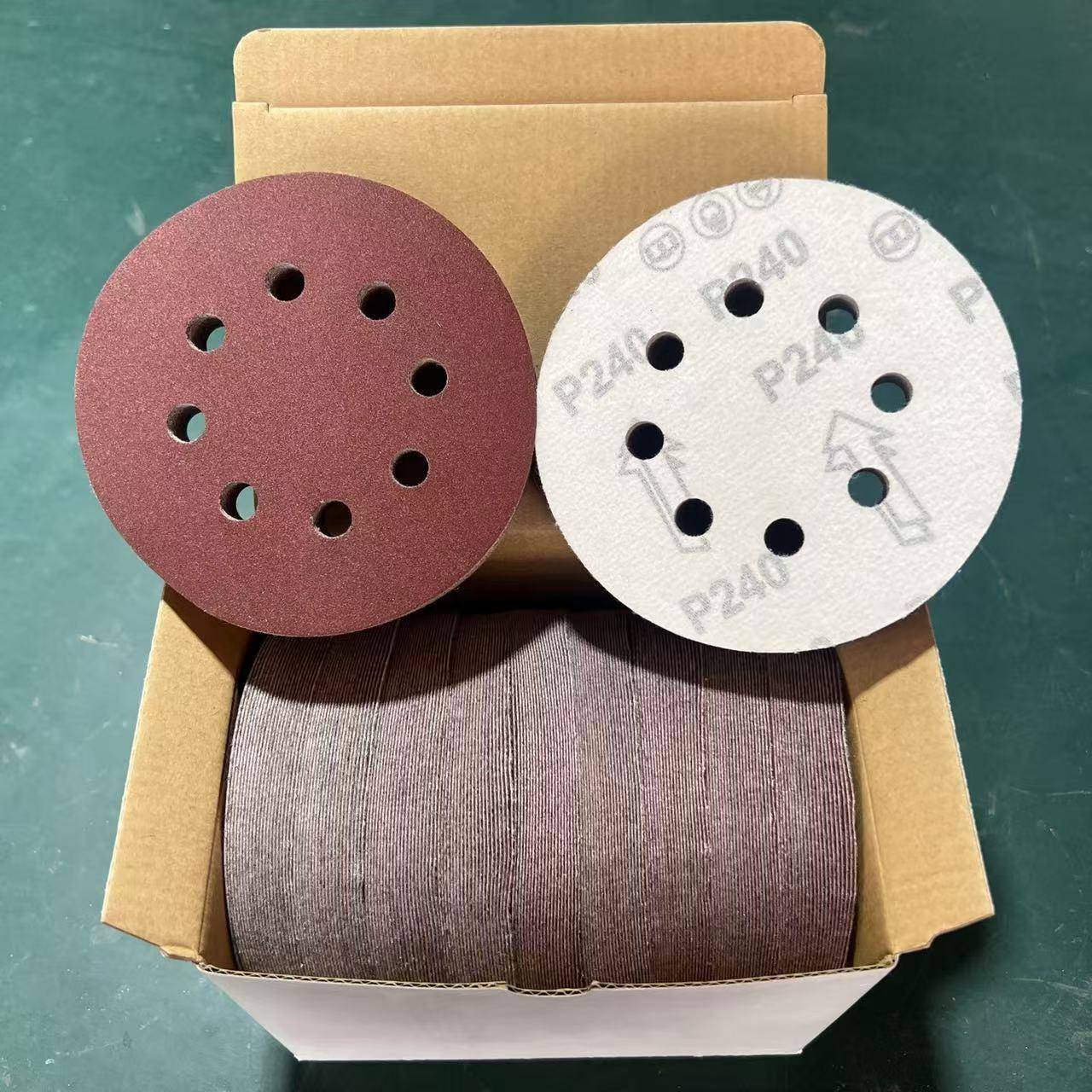 150片125mm8孔红砂背绒片木材家具打磨砂纸组合装砂布砂纸片