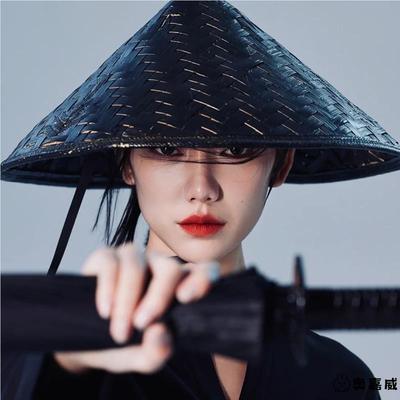 竹编新款黑色斗笠武侠侠客舞台演出男女表演古装古风蓑衣斗笠帽子
