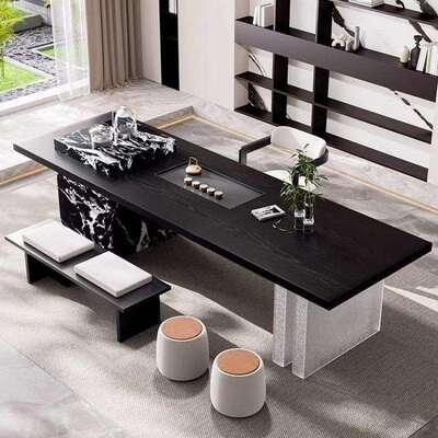 SJN家用客厅茶桌小户型泡茶高级现代茶台全实木阳台桌椅组合岛台