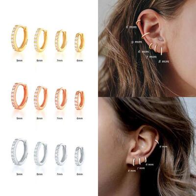 Silver 925 1 pair Women Small Hoops Earring Piercing Ear Car