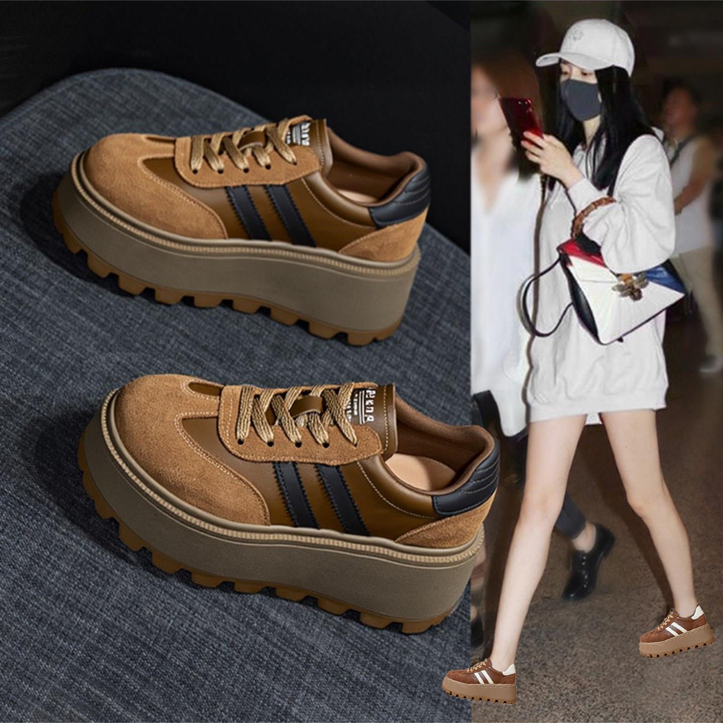 【增高8.5cm】轻奢厚底板鞋女复古小个子松糕德训鞋百搭软底女鞋
