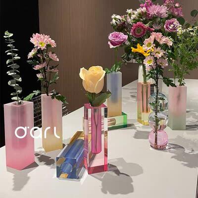 彩色渐变亚克力花瓶 试管水培花瓶 摔不坏塑料艺术摆件高级感礼物