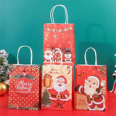 4Pcs Happy Christmas Paper Gift Bag X-Mas Santa Claus Candy