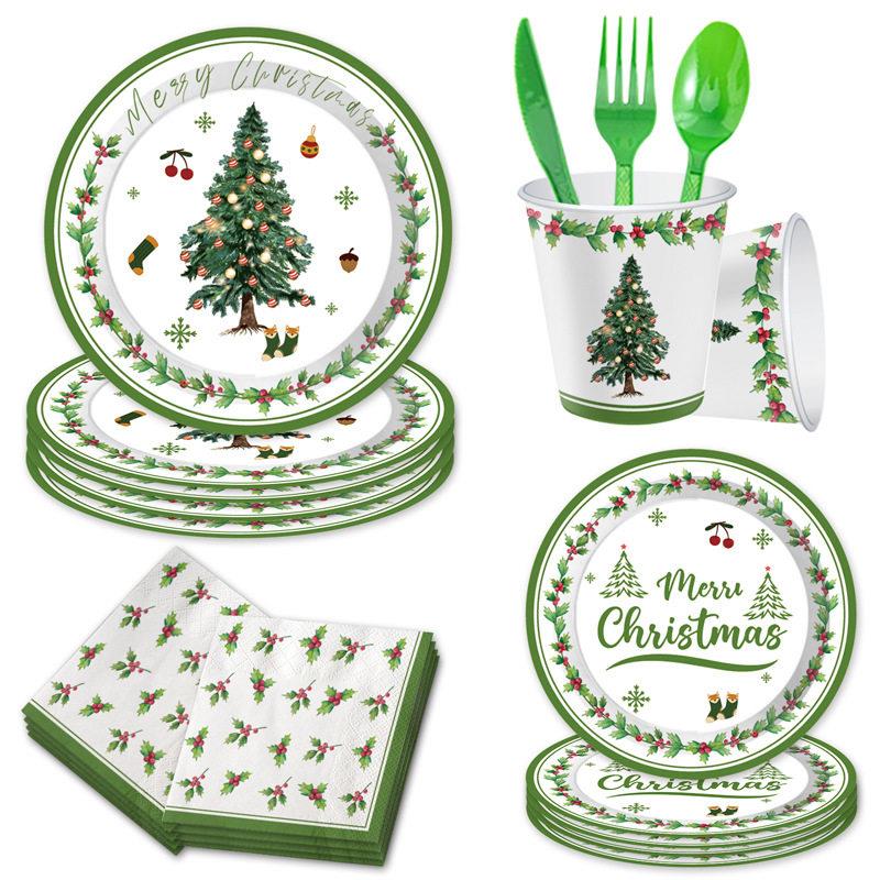Christmas Party Supplies圣诞节派对装扮用品一次性纸盘纸杯桌布