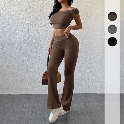 Lounge Sets for Women 2 Piece Boat Neck Cap Sleeve Top and