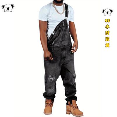 Men Casual Overalls Distressed Loose Fit做旧工装裤