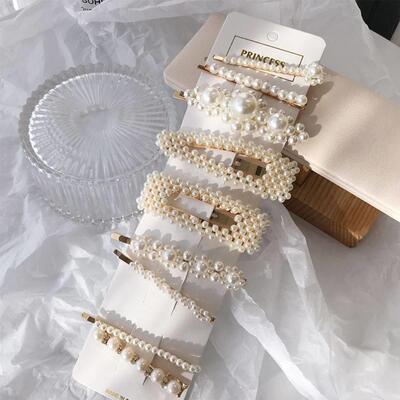 1Set Handmade Pearls Hair Clips Pin for Women Fashion Geomet