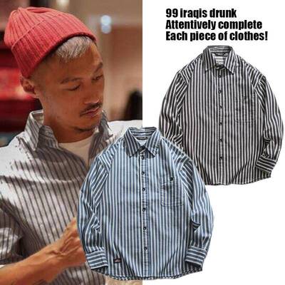 MDNS MADNESS潮牌余文乐长袖衬衫条纹休闲衬衣春秋新款潮流男士