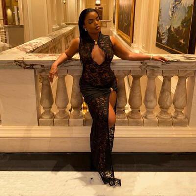 Mature lace micro transparent chest revealing high slit