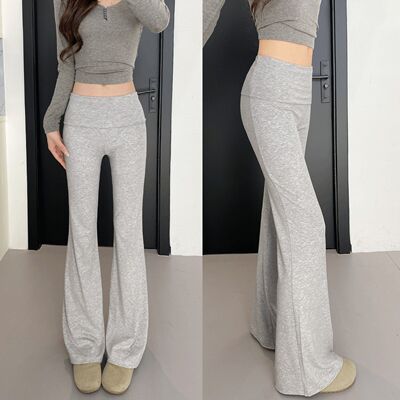 Black High Waist Flared Pants Womens Stretch Slim Fit