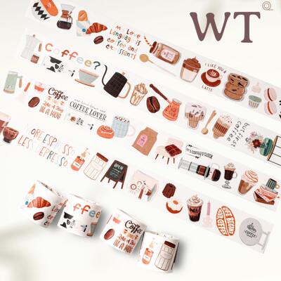 WT原创胶带 焦糖摩卡 咖啡下午茶甜点奶茶都市模切和纸手账胶带