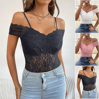 Women's Bodysuit Floral Lace Off Shoulder Short Sleeve