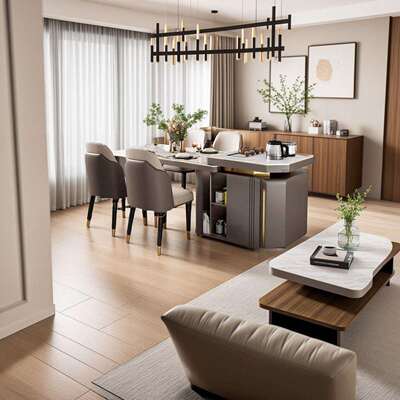 经典可旋转岩板岛台JAJ能餐桌组合倒台多功家现代用高端岩板饭组