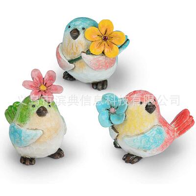 款花园树脂工艺品装饰景举花的彩小鸟摆新件 园色林微观装W211饰