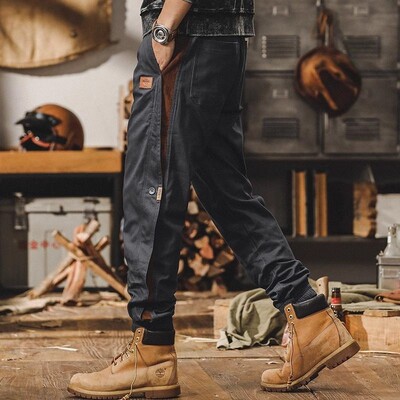 潮牌it neith BIAS美式复古工装裤子男秋冬加绒束脚休闲裤子大码