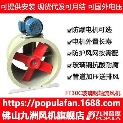 FRP风机九洲FT30CFRP岗位式电机外置FRP玻璃钢工业轴流低噪排风