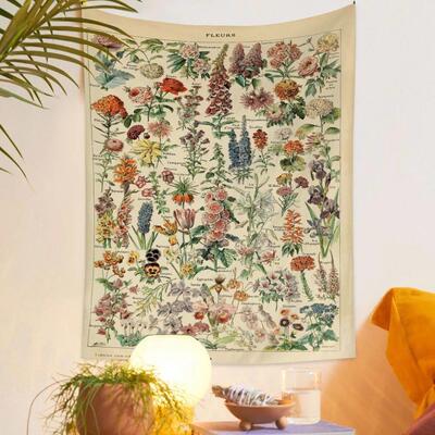 Botanical Print Floral Tapestry Wall Hanging Mushroom Tapest