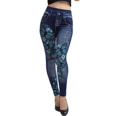 One piece pants imitating denim leggings, big butterfly