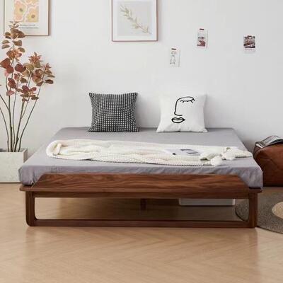 北黑胡木床全榻实木榻米无无床头床现代简约日式矮床桃悬浮床原美