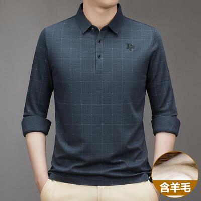 秋大季新款品牌翻领士长袖恤端上衣码中男年时尚羊高毛669-LN体恤