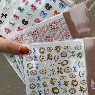 格子花朵全贴5D美甲贴纸 Check Pink Flower Nail Stickers Wraps