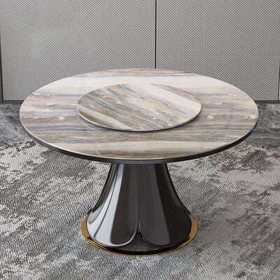 意大椅利轻奢圆形花瓣大理石餐桌样板房设型计WD-H8863师饭6人实
