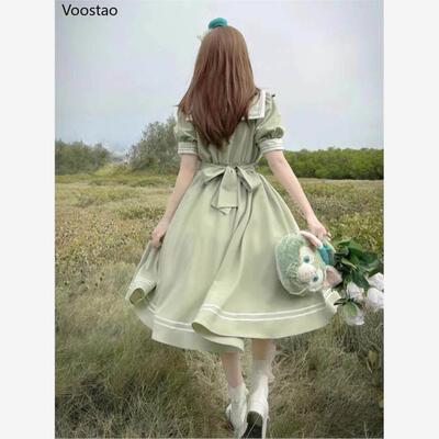 Japanese Soft Sister Cute Lolita Dress Women Sweet Puff Slee