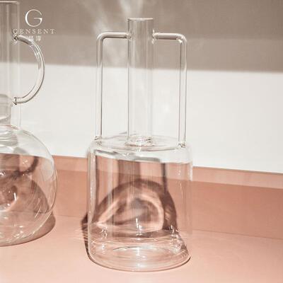 晶淳餐高样硼硅透明玻璃双耳壶摆PX00085件储水花瓶软板间摆件客