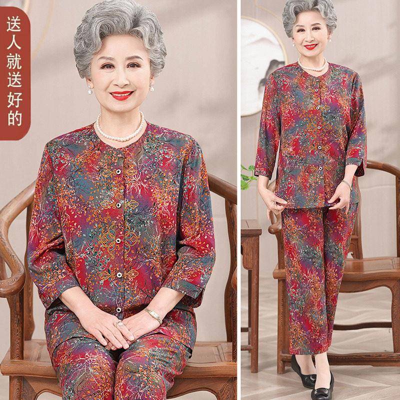 老人衣服女春夏2025新款棉绸两件套中老年妈妈装70岁奶奶夏装套装